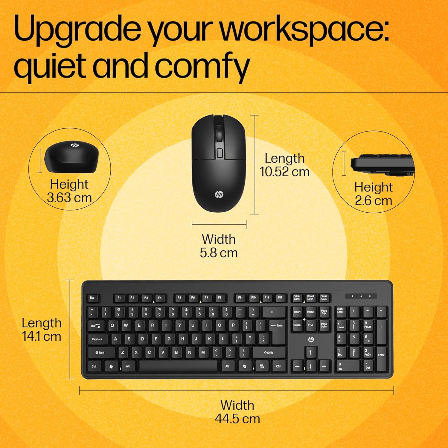 HP KM200 Wireless Mouse and Keyboard Combo, Full-Size Ergonomic Design ...